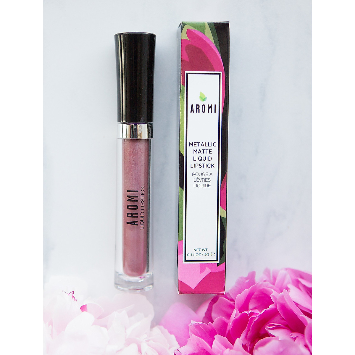 Aromi Dusty Rose Metallic Liquid Lipstick, Rosy Pink Nude Lip Color, Shimmery Finish, Waterproof, Long Lasting, Vegan, Cruelty-Free, Handmade (Pixie Dust)