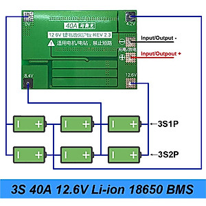 AOICRIE 3S 12V 40A PCB BMS Protection Board for 18650 Li-ion Lithium Battery Cell Module