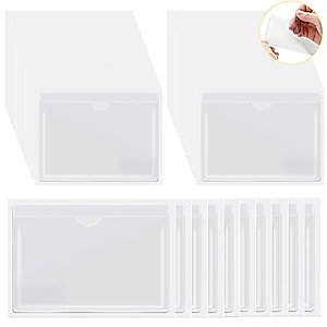 Self-Adhesive Index Card Pockets 30 Pcs 4.72 x 3.54 Inches & 10 Pcs 6.5 x 5 Inches, Blank Insert Cards for Storage Organizing Catalogs and Loss prevention