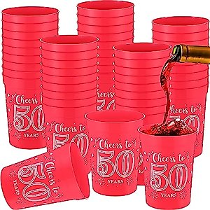 Gejoy 40 Pcs 8 Oz Birthday Cups Plastic Stadium Cups Pink and Gold Birthday Party Favors for Men Women Wedding Anniversary Party Decorations Supplies (50th)