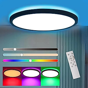 Marfete Flush Mount LED Ceiling Light Dimmable with Remote Control, 15.3 Inch 35W RGB Frontlight Close to Ceiling Light Fixture 3000-6500K, Modern Ultra-Thin Round Ceiling Lamp, for Bedroom