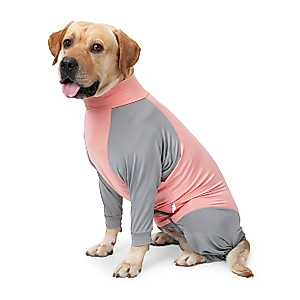 Pinellia Dog Recovery Suit, Abdominal Wound After Surgery Wear, Prevent Licking Wounds, E-Collar & Cone Alternatives, Long Sleeve Postoperative Shirts Dog Pajamas Prevent Shedding(Large, Pink)