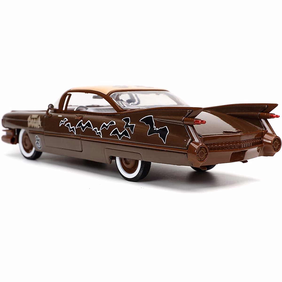 Jada 1959 Cadillac Coupe DeVille Brown and White with Graphics and Count Chocula Diecast Figurine Hollywood Rides Series 1/24 Diecast Model Car
