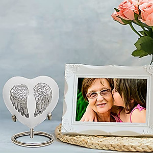 White Heart Keepsake Urn - Angel Heart Urn for Human Ashes - Handcrafted Angel Urn Heart - Honor Your Loved One with Mini Cremation Urn - Heart Shaped Urn Angel Wings - Small Urn for Baby & Infants