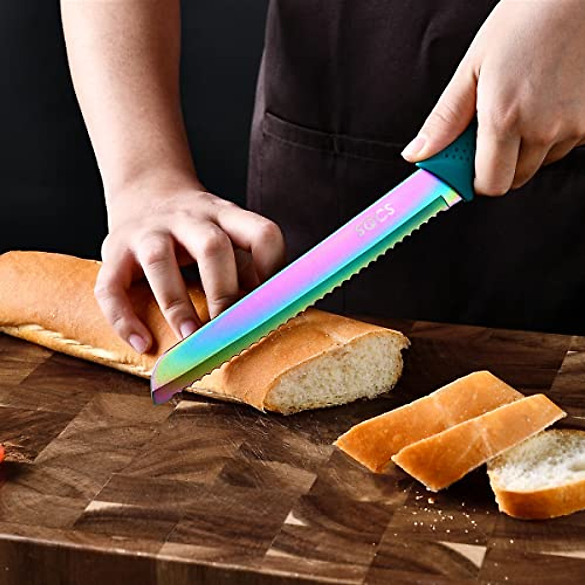 Rainbow Knife Set 18 Pcs Kitchen Knives Set Sharp Stainless Steel Knife Sets Contain 8 Steak Knives Sharpener Peeler Clear Acrylic Stand Beautiful Knife Best Gift (Turquoise 18PCS Set)