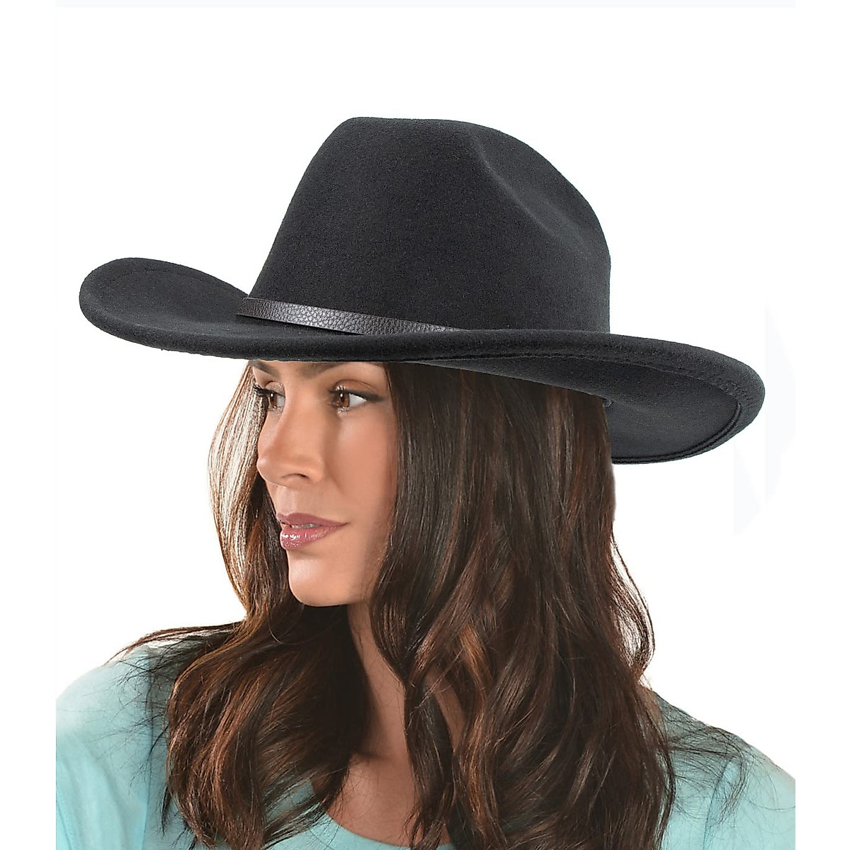 Classic Western Felt Cowboy Cowgirl Hat for Women Men Wide Brim Belt Buckle Cowboy Hat (Size:Medium-Large)