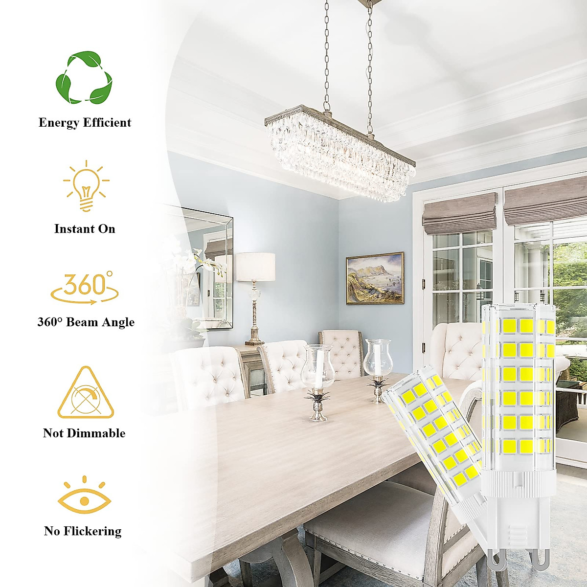 DiCUNO G9 LED Bulb, Ceramic Base Light Bulb 6W (60W Halogen Equivalent), 550LM, Daylight White 6000K, Non-Dimmable Replacement for Home Lighting, 12-Pack