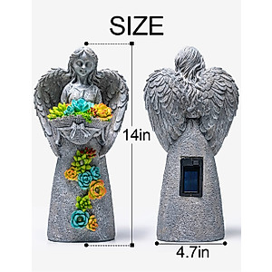 Clayflower Garden Statues, Solar Angel Figurines Succulents Cute with 6 LED Lights Garden Sculptures Decorations for Outside, Mom, Patio, Balcony, Yard, Lawn - Worth Gifts