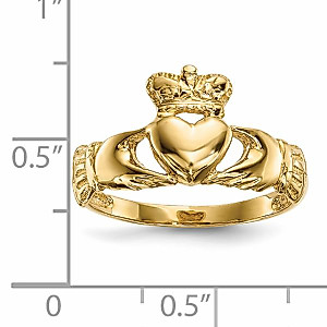 14K Yellow Gold Heart Love Irish Claddagh Celtic Ring Jewelry Size 7.00
