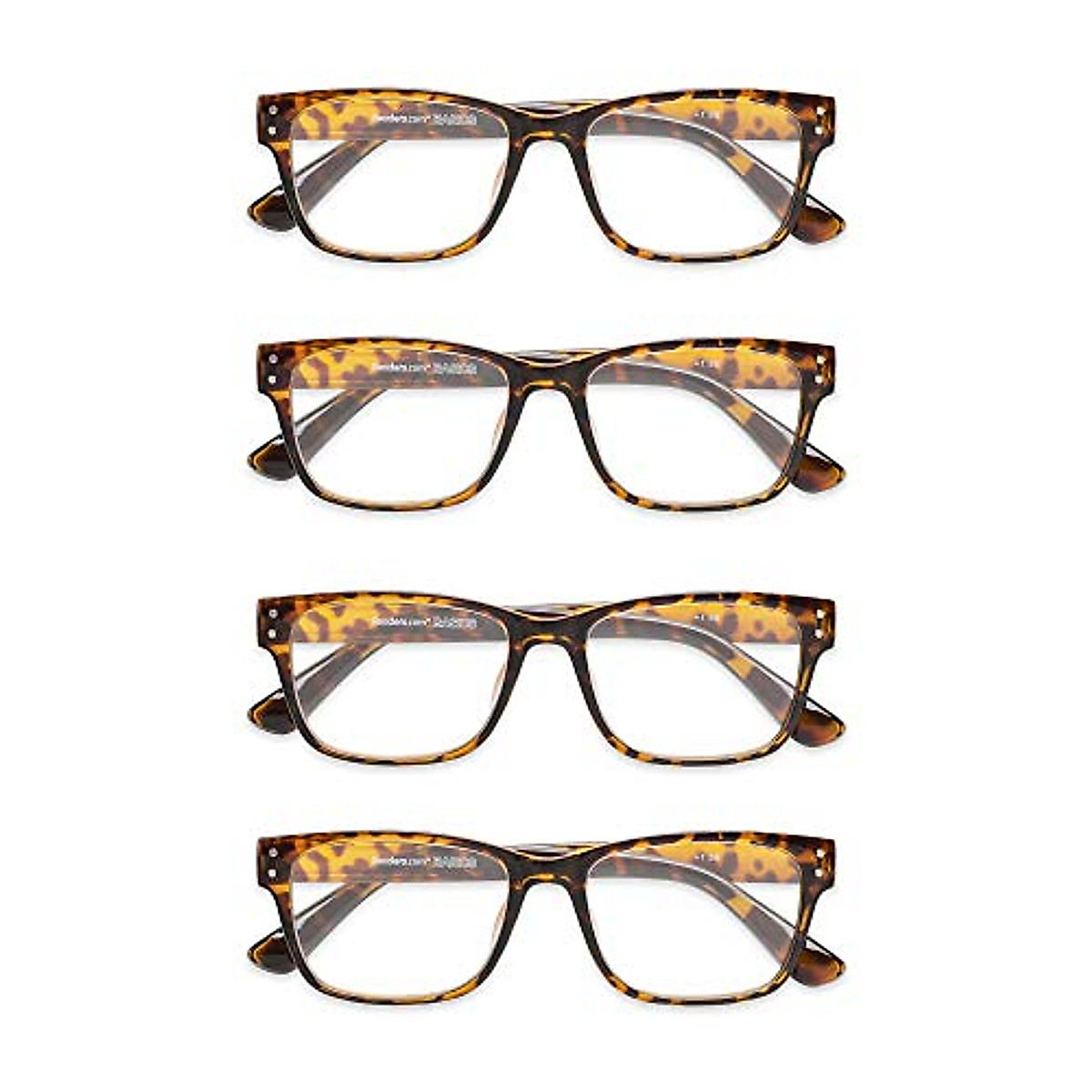 Readers Readers.com Fully Magnified Reading Glasses: The McNealy - 4 Pairs, Classic Rectangle for Women and Men - Tortoise, 1.25