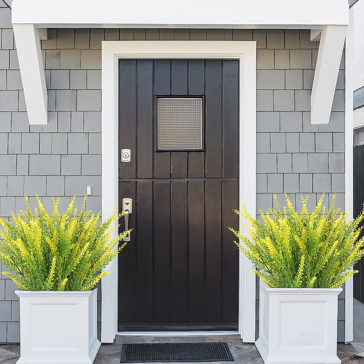 ZEOSTARO Artificial Lavender Flowers 12 Bundles Outdoor UV Resistant Fake Flowers No Fade Faux Plastic Plants Garden Porch Window Box Decorating (Yellow)