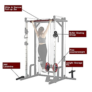 Power cage with LAT PullDown and Weight Storage Rack Optional Weight Bench, 1400 lb Capacity Power Rack for Home and Garage Gyms, Multiple Accessory Squat Racks for Full Body Workouts