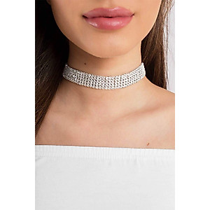 Yamberdoly Rhinestone Choker Necklaces for Women Silver Diamond Choker Necklace Set Sexy Rhinestone Wedding Choker 5 Rows