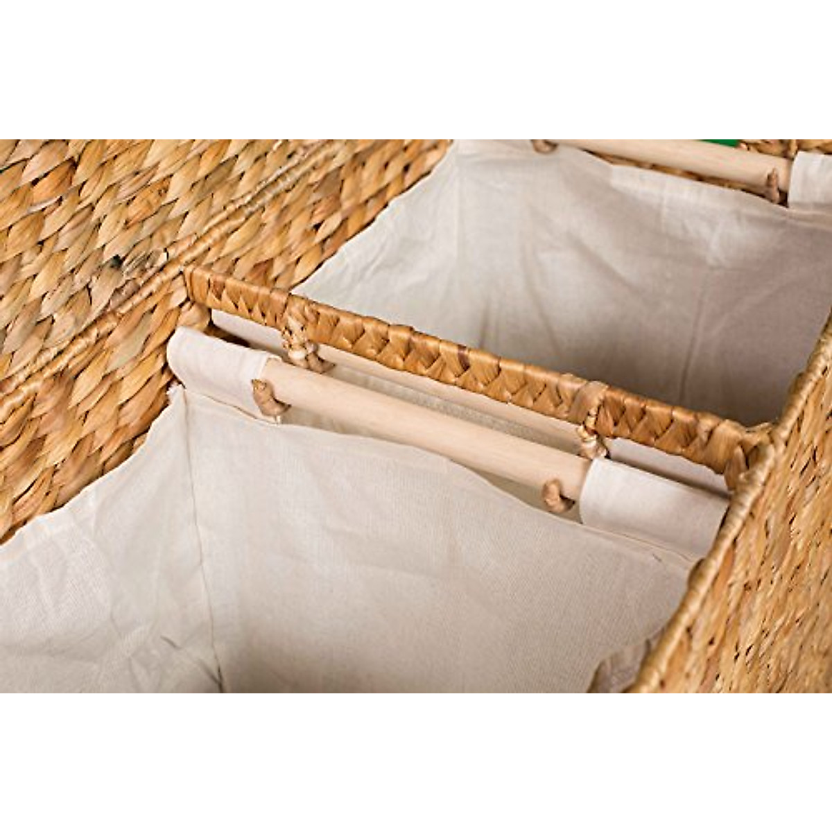 BirdRock Home Water Hyacinth Laundry Hamper Divided Interior (Natural) - Eco Friendly - Made of Hand Woven Hyacinth Fibers - Includes Two Removable Cotton Liners Bag - Wicker Laundry Basket with Lid