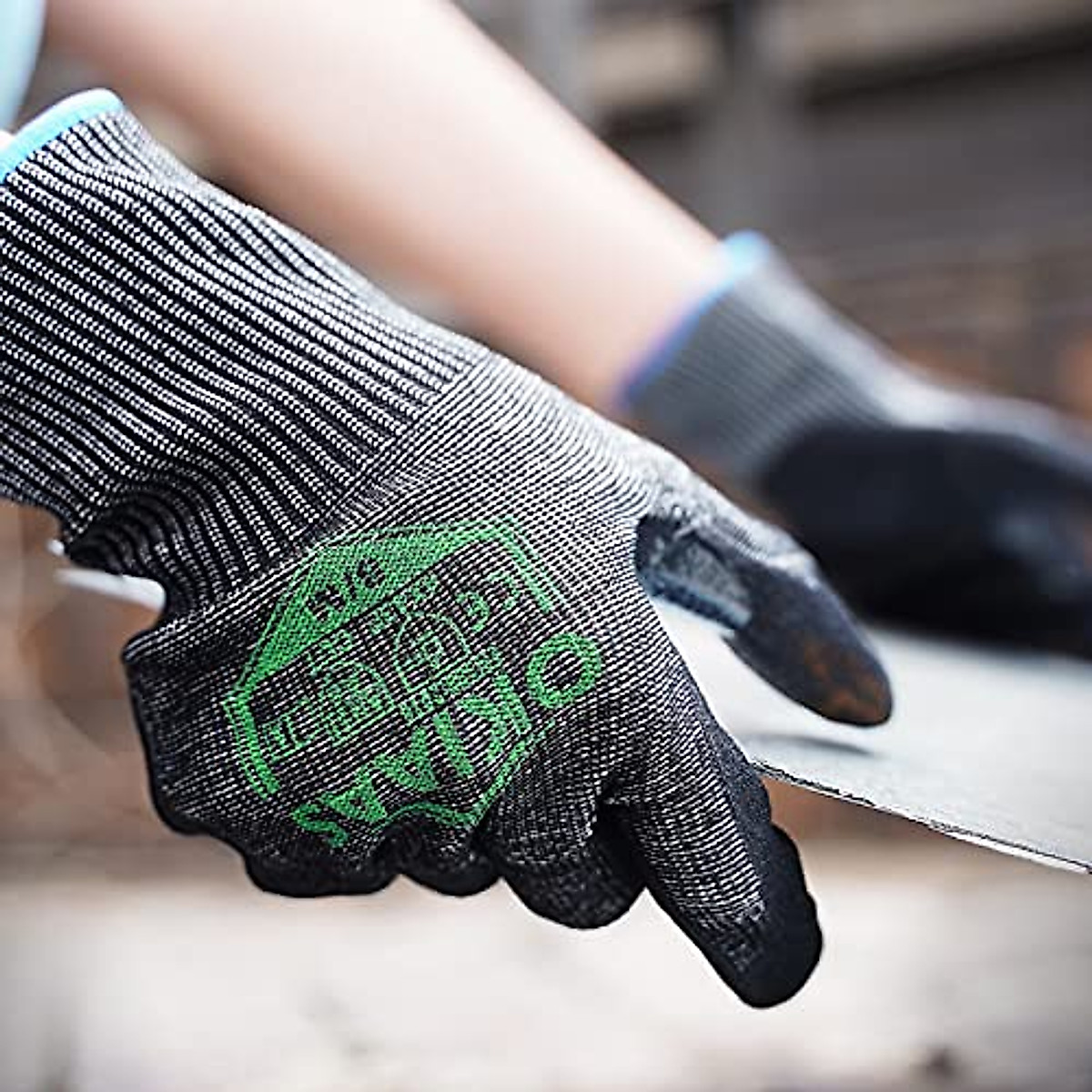 OKIAAS Level 6 Cut Resistant Work Gloves, Foam Nitrile Coated with Grip, Touchscreen Safety Gloves for Woodworking, Fishing, Construction, Heavy Duty Work (L/Size 9, 1 Pair)