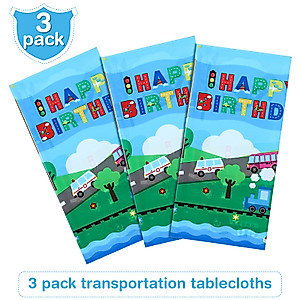 Tegeme 3 Pack Transportation Birthday Party Supplies Transportation Table Covers Cars Tablecloth Vehicle Transportation Birthday Decorations for Kids Birthday Baby Shower Party, 54 x 108 Inch