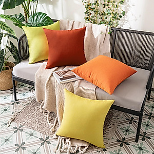MIULEE Fall Pack of 2 Decorative Outdoor Solid Waterproof Throw Pillow Covers Polyester Linen Garden Farmhouse Cushion Cases for Patio Tent Balcony Couch Sofa 24x24 inch Burnt Orange