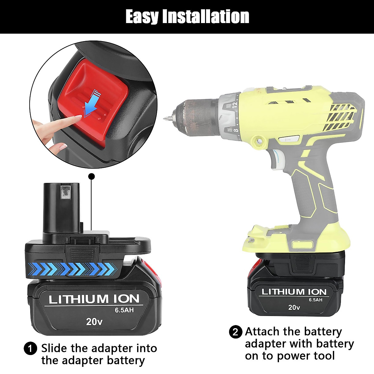 KUNLUN DM18RL Battery Adapter for Ryobi 18V Tools, Convert for Dewalt 20V Battery & Milwaukee M18 Battery to Ryobi 18V Battery P107 P108 with USB Charging Port (Bare Adapter Only)
