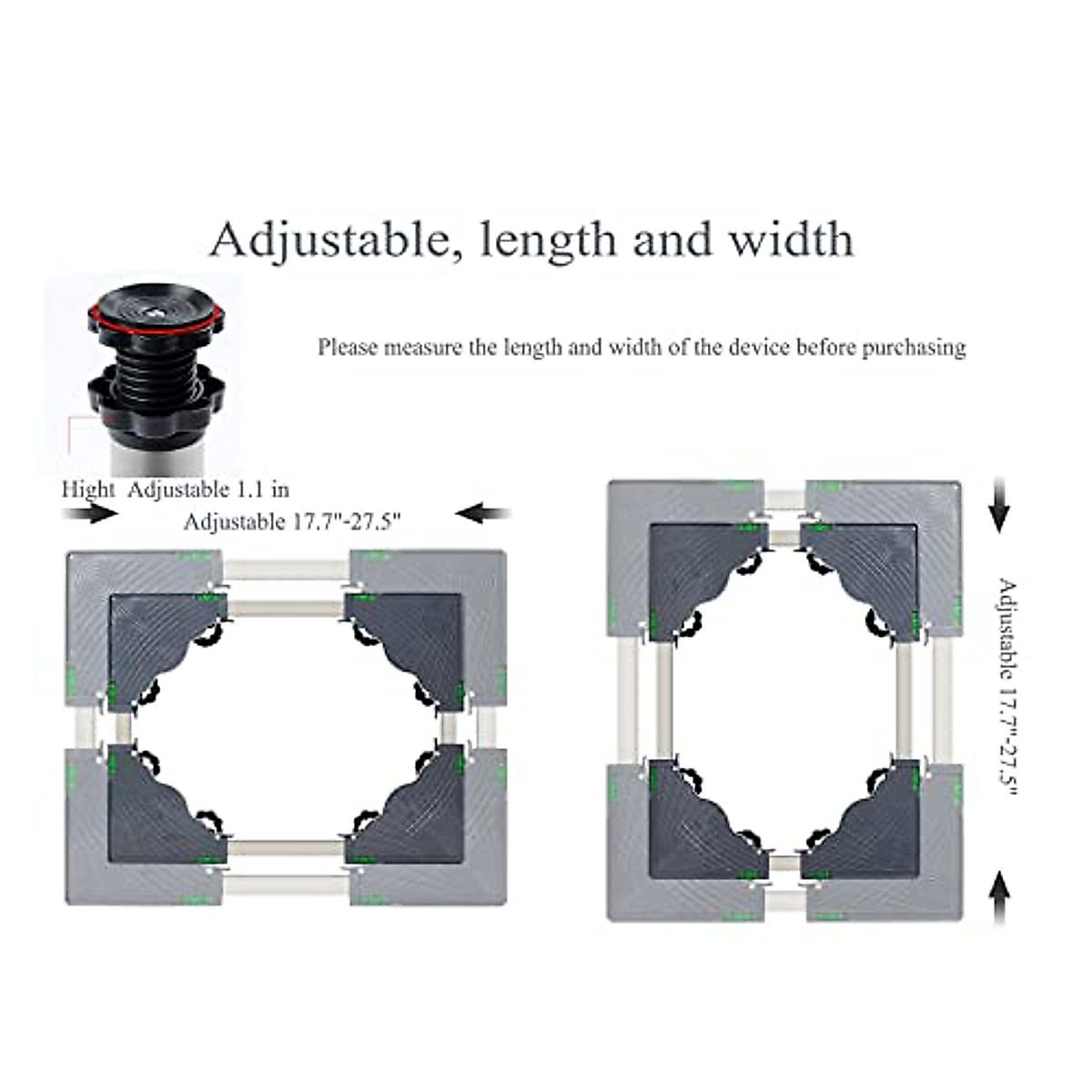 Washing Machine Base Fridge Stand Multi-Functional Adjustable Base Washer and Dryer Stand Appliance Refrigerator Pedestal Stand with 12 Stainless Steel legs[12legs-Legs Hight 9.8in]