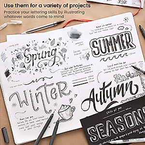 ARTEZA Hand Lettering Pens, 12-Piece Calligraphy Set for Beginners, 5 Micro-Line Pens, 2 TwiMarkers, Gel Pen, Bullet Marker, Pencil, & Eraser, Art Supplies with a Guidebook