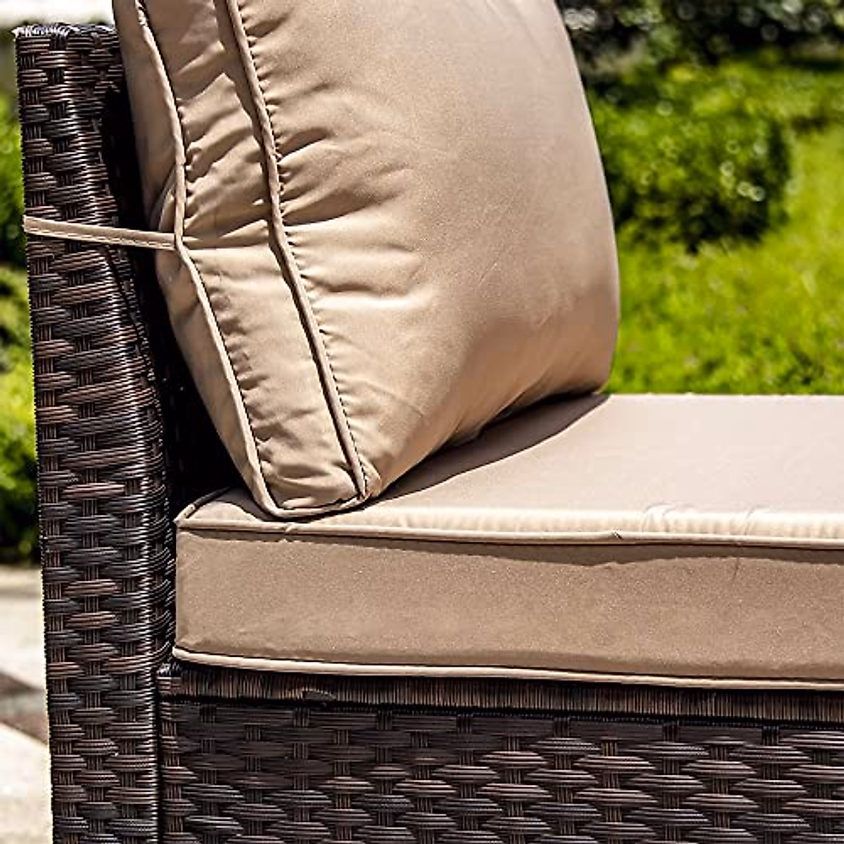 Grezone Patio Outdoor Furniture 13 Piece Set, All Weather Wicker Rattan Sofa for Backyard Lawn, Poolside Deck with Washable Cushions and Glass Coffee Table, Beige