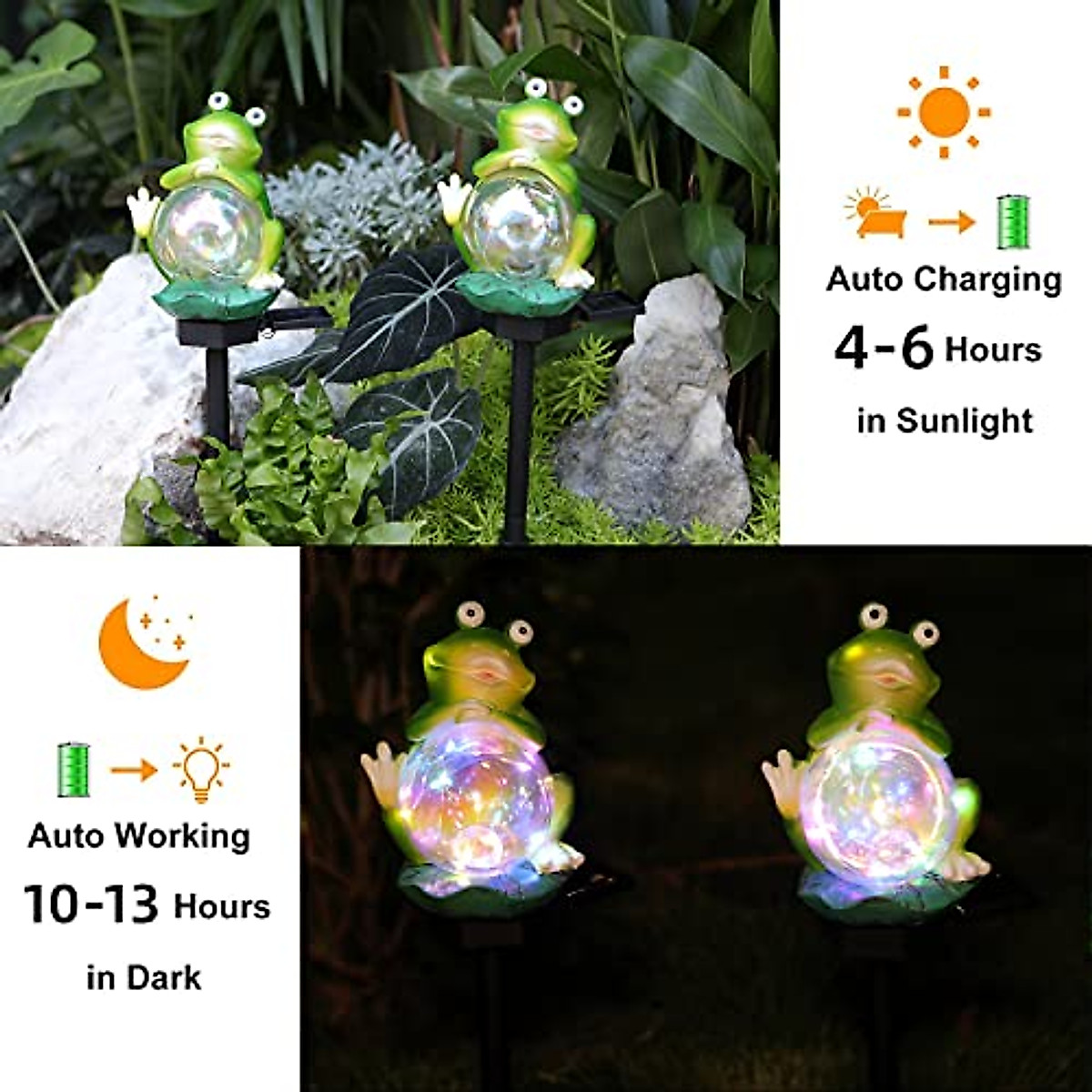Rizzon Garden Statues-Solar Garden Decor Lights-Solar Frogs- Outdoor Lawn Decor Garden Frog for Pathway Balcony, Yard, Lawn Patio Decorations