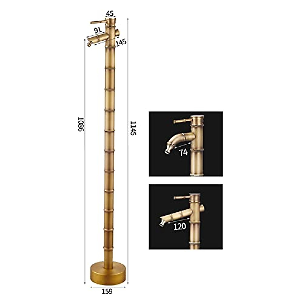 ManiCrown Full Copper Vintage Garden Water Column with Faucet, Modern Freestanding Water Fountain Yard Water Dispenser, Patio Watering Car Wash Hose for Tub/mop Pool