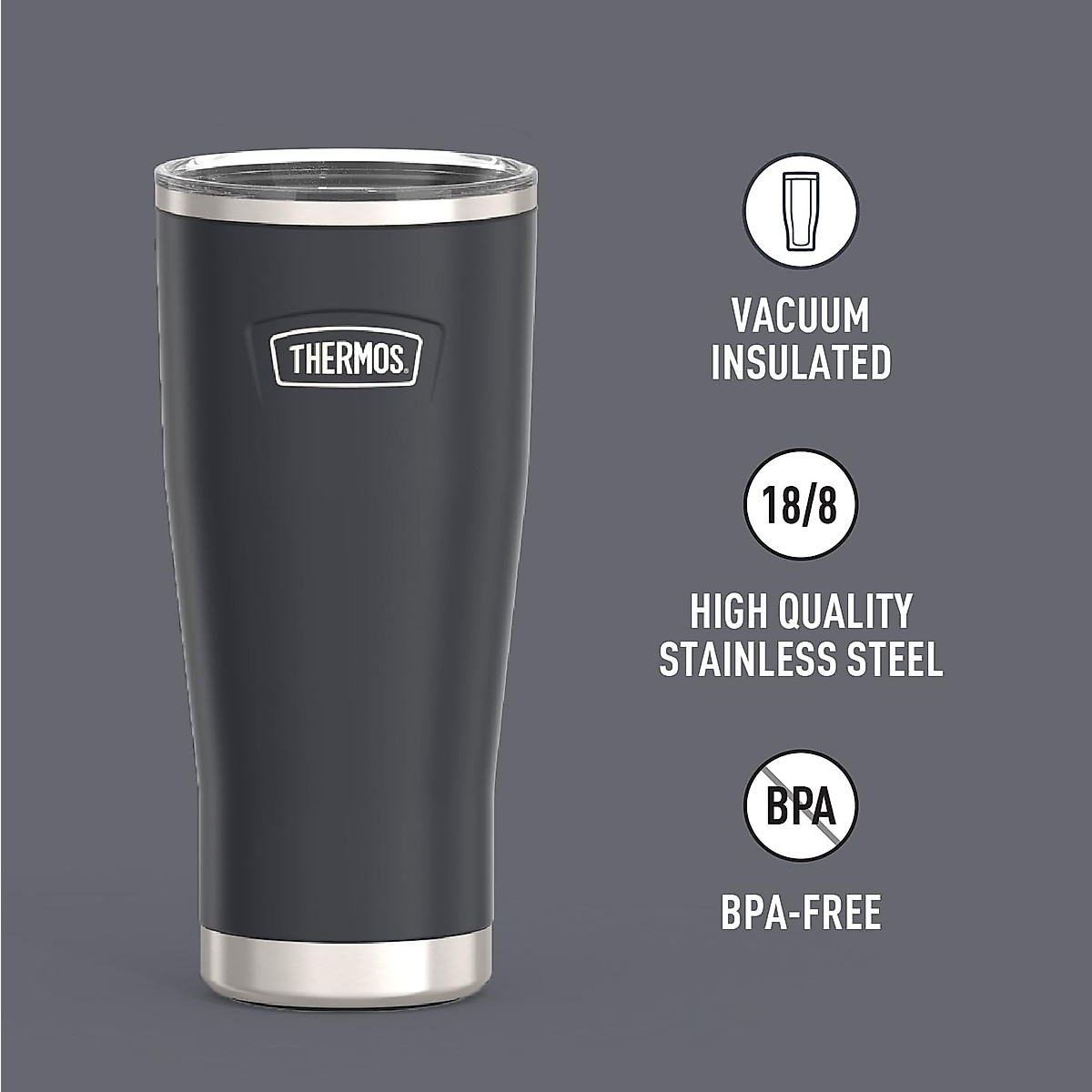 THERMOS ICON SERIES Stainless Steel Cold Tumbler with Slide Lock, 24 Ounce, Granite