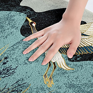 Erosebridal White Crane Door Mat Golden Sun Bathroom Rugs for Kids Child,Jungle Mountain Rug Japanese Style Ukiyoe Theme Kitchen Rugs Birds Animal Japan Ethnic Kawaii Room Decor 20"x32"