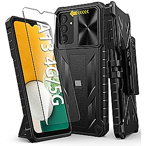 Case for Samsung Galaxy A13 5G: Military Grade Drop Proof Protection Rugged Protective A13 5G/4G Phone Cover with Belt Clip Holster Kickstand & Slide - Shockproof TPU Matte Textured Bumper - Black