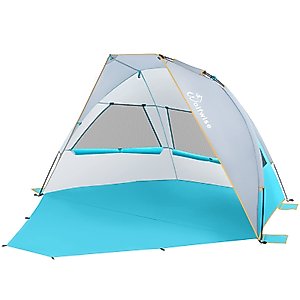 WolfWise 2-3 Person Portable Beach Tent UPF 50+ Sun Shade Canopy Umbrella with Extendable Floor, Blue