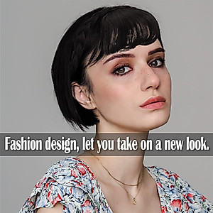 PANGHUDM Wig with Bangs and Sideburns Trendy Braided Headband Hair Accessories Braid Headband for Women Hair Extensions Bangs Girls Braided Wigs (Light Brown)