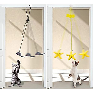 Mice Toys for Indoor Cats - 3 Pack Hanging Door Cat Toys with Tassel - Retractable Cat Toy with Rope Mouse Starfish Caterpillar - Interactive Cat Teaser Toy for Indoor Kitten Play Chase Exercise
