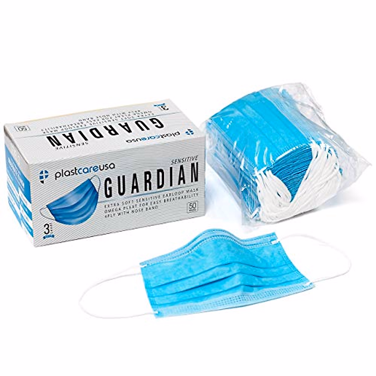 PlastCare USA 100 4-Ply ASTM Level 3 Face Masks, Disposable (Blue) (2 Boxes of 50)