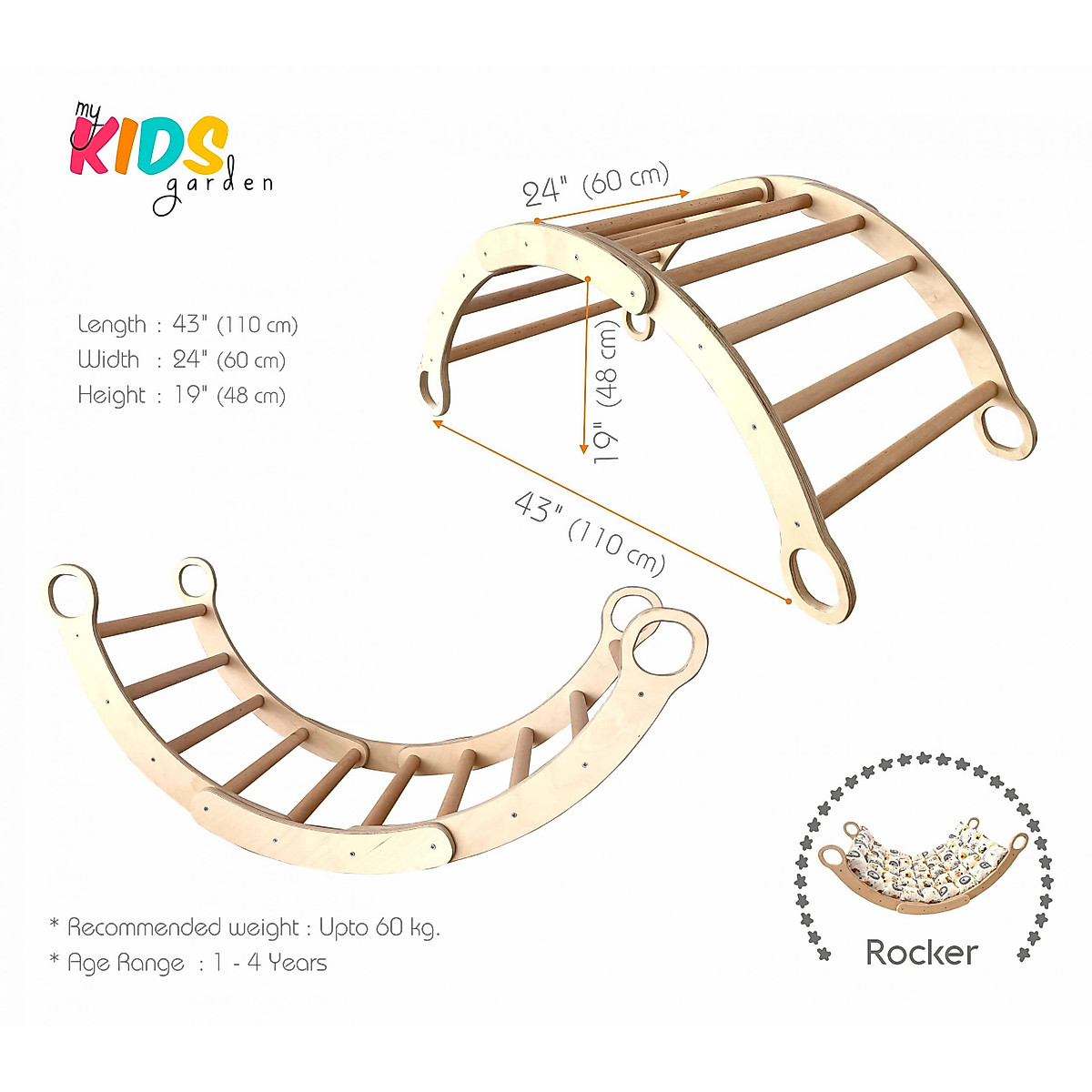 My Photostation.com Montessori 2 Pieces Set Arch and Pillow-Wooden Climbing Arch Cushion Pikler Triangle Set Kids Climbing Arch Rocker Pillow Climber Toddler Rocker Kid Toy Wooden Waldorf Pickler