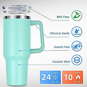 DOMICARE 40 oz Tumbler with Handle and Straw, Stainless Steel Tumbler with Lid and Straw, Reusable Vacuum Insulated Cup, Travel Coffee Mug, Mint Green, 1Pack