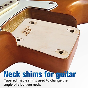 3 Pcs Guitar Neck Shims, Made of Canada Solid Maple, Protective Guitar Neck Gasket for Bolt-on Neck, 0.25°, 0.5°, and 1°Degree Guitar Plate for Guitar and Bass Repair