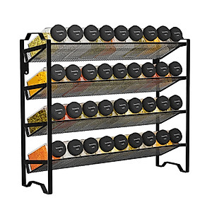Simple Trending 2-Pack 4 Tier Spice Rack Organizer,Stackable Kitchen Counter Shelves,for Cabinet,Countertop,Pantry, Door or Wall Mount, Metal Mesh,(Jars not Included), Black