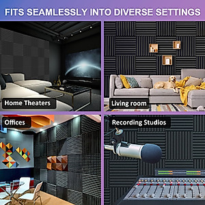 JBER 48 Pack Acoustic Foam Panels, 1" X 12" X 12" Upgraded Self-Adhesive Studio Soundproofing Wedges Fire Resistant Sound Proof Padding Acoustic Treatment Foam - Black & Blue