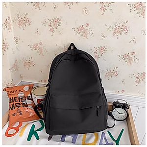 JHTPSLR Preppy Backpack with Plushies Cute Aesthetic Backpack Solid Kawaii Backpack Waterproof Laptop Backpack Casual Daypack (Black)