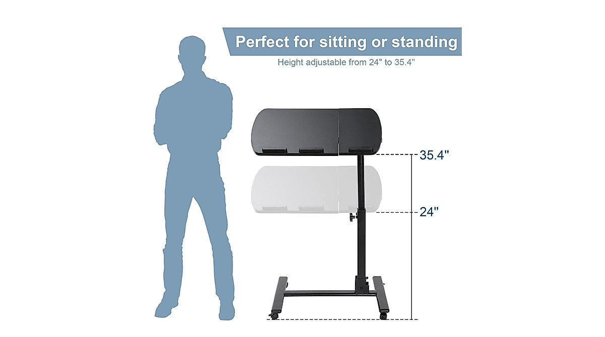 F2C Adjustable Rolling Laptop Desk - Swivel, Tilt, Sit/Stand