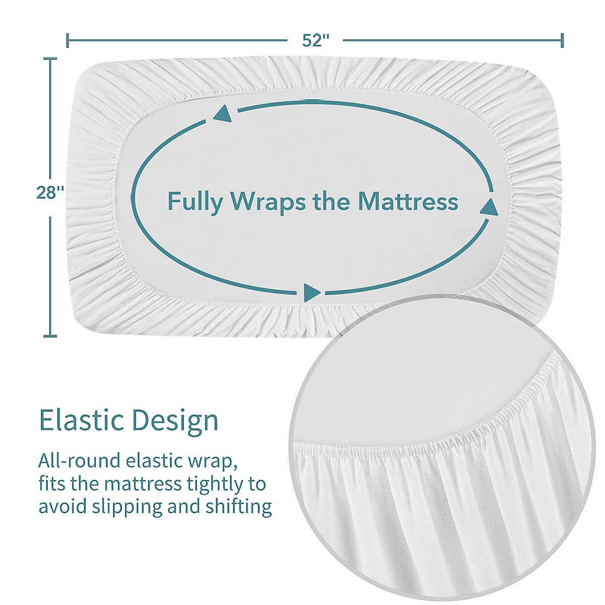 Oubonun Waterproof Crib Mattress Cover (Set of 2) - 52x28 White Crib Mattress Protector - Soft Fitted Baby Crib Mattress Pad with 9-inch Pocket - Bamboo Fiber Toddler Mattress Pad