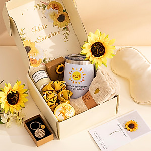 Sunflower Gifts for Women,Sending Sunshine Get Well Soon Gifts Basket Care Package Unique Birthday Gifts Box Thinking of You Gift for Her Relaxing Spa Bath Gift for Women New Mom Sister Best friend