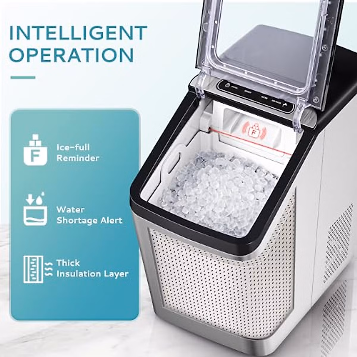 EUHOMY Nugget Ice Maker Countertop, 30lbs/Day, 2 Way Water Refill, Self-Cleaning Pebble Machine with 3Qt Reservoir, Ideal for Home, Office, Bar, and Party. (Silver)