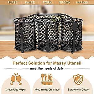DTICON Metal Utensil Caddy Silverware Organizer, Utensil Holder Cutlery Caddy, Flatware Spoon Fork Storage for Outdoor Party Camping Picnic Buffet RV BBQ Farmhouse Kitchen Countertop (Black)