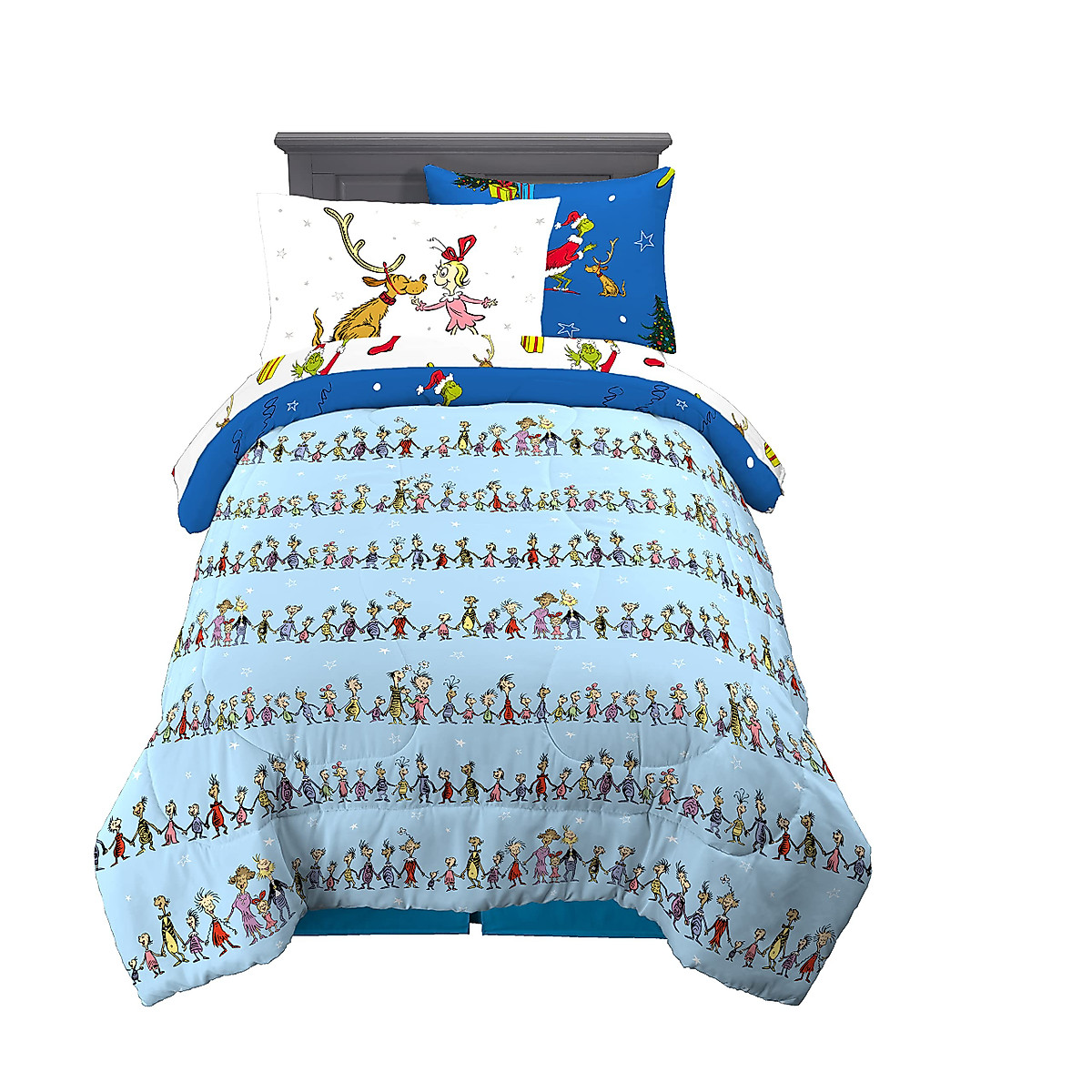 Franco Grinch by Dr. Seuss Holiday & Christmas Bedding Soft Comforter and Sheet Set with Sham, 5 Piece Twin Size, (Official Dr. Seuss Product)