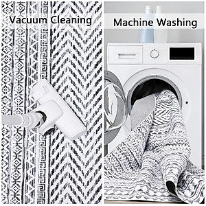 RUGSREAL 2' x 12' Runner Rug Extra Long Hallway Runner Rug Washable Indoor Runner Rug Non-Slip Boho Kitchen Runner Rug Geometric Runner for Living Room Bedroom Laundry, Grey 2'x12'