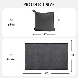 MACEVIA Travel Blanket Pillow Soft 2 in 1 Blanket for Airplane Pillow in Soft Bag Pillowcase Traveling Essentials Lightweight Comfort Blanket for Train Car Camping with Luggage Backpack Strap - Gray
