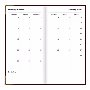 Letts of London Classic Weekly/Monthly Planner, 12 Months, January to December, 2024, Gold Corners, Vertical, Slim Size, 6.625" x 3.25", Burgundy (C32SUBY-24)
