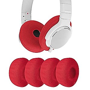 Geekria 2 Pairs Knit Fabric Headphones Ear Covers/Washable & Stretchable Sanitary Earcup Protectors for On-Ear Headset Ear Pads, Sweat Cover for Warm & Comfort (S/Red)